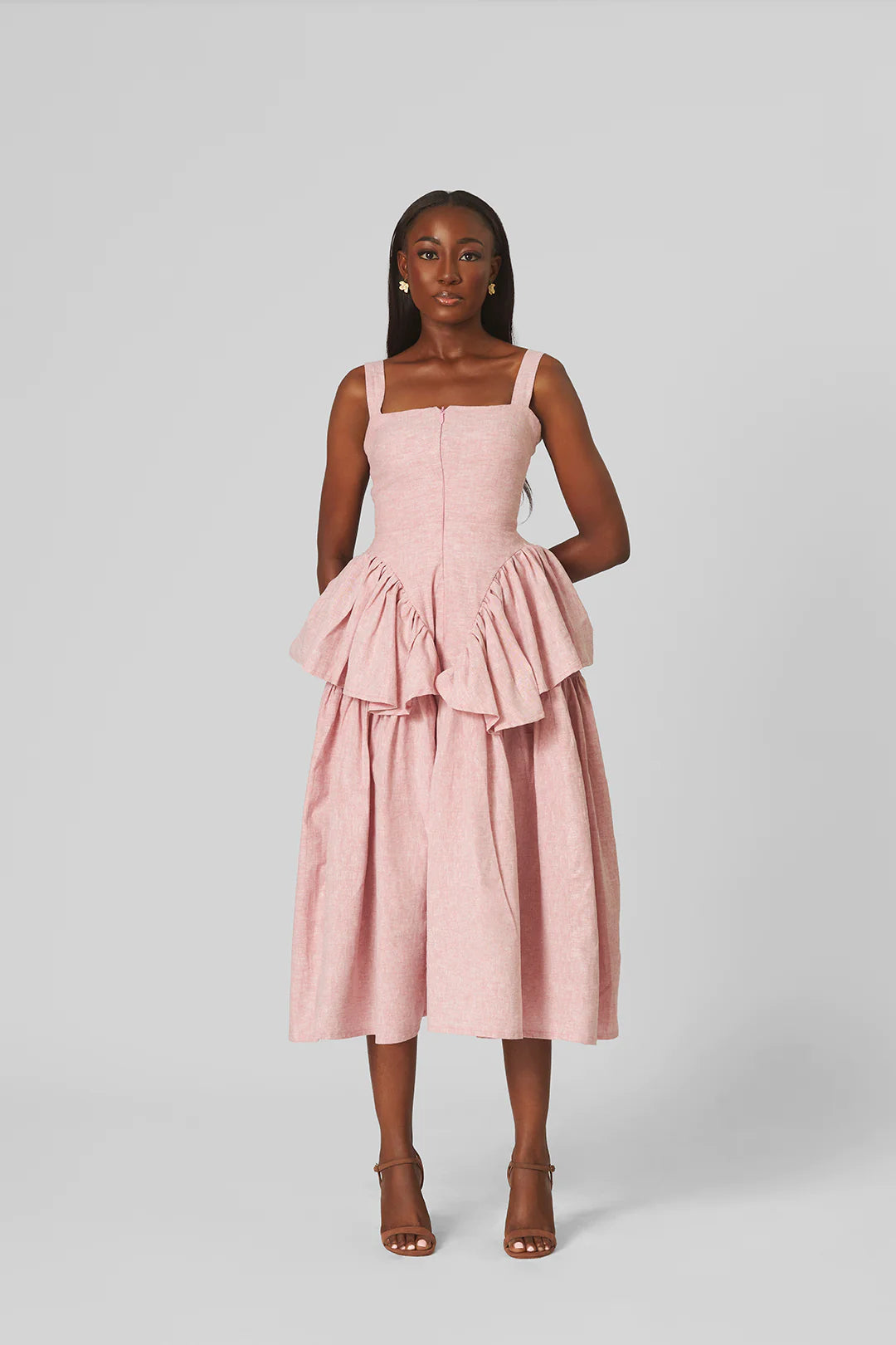 M.O.T Jodi Dress, Midi dress with tiered gathers and tie back | African ...